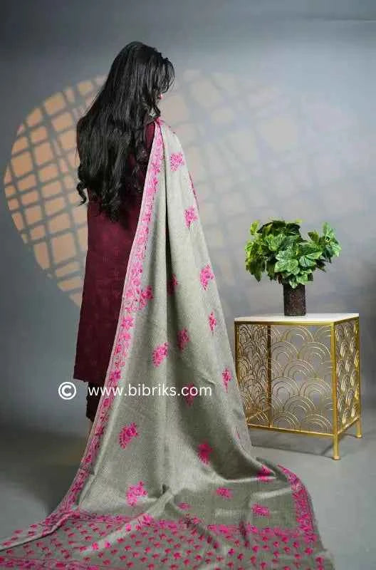 Needle Hand Work Floral Border Wool Shawl | Embroidery, Handloom – Bibriks